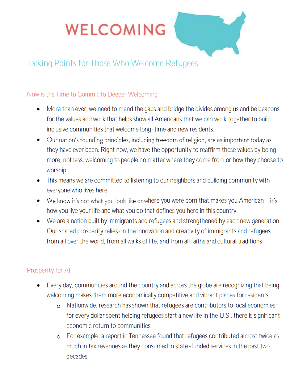 Talking Points for Those Who Welcome Refugees - Switchboard