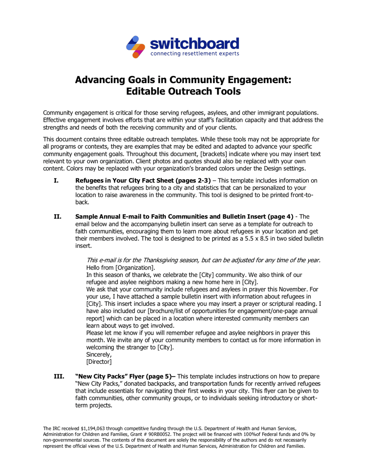 Advancing Goals in Community Engagement: Editable Outreach Templates ...