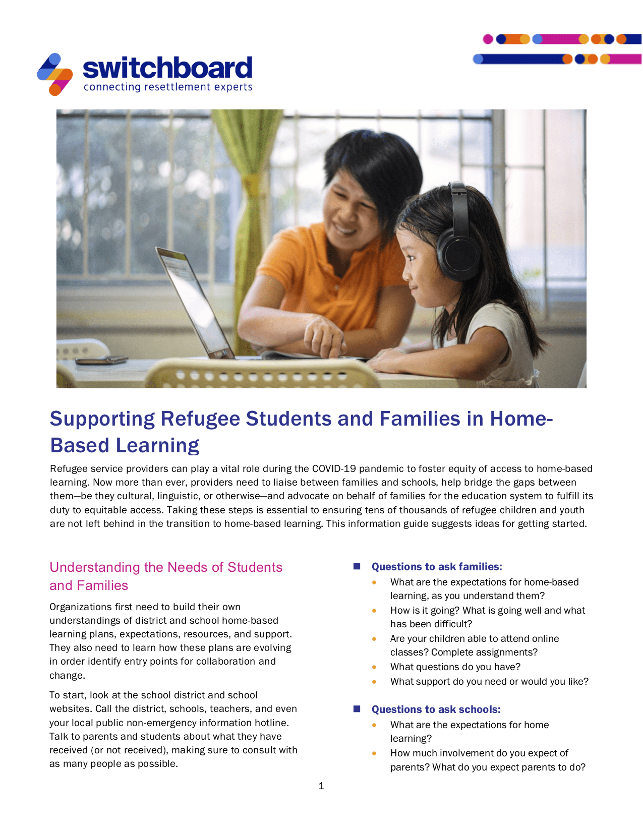 Supporting Refugee Students and Families in Home-Based Learning ...