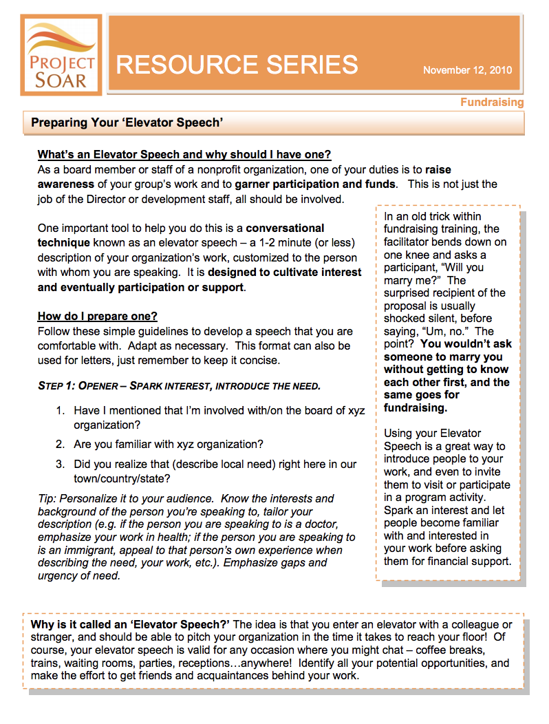 Preparing Your Elevator Speech - Switchboard