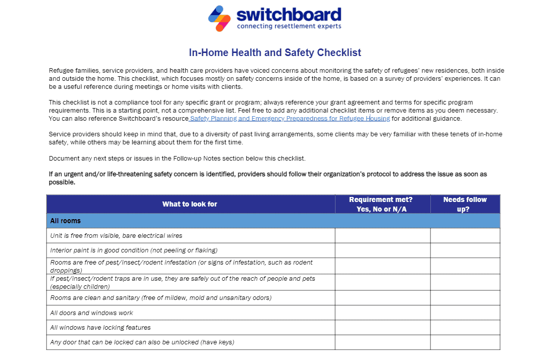 In-Home Health and Safety Checklist - Switchboard