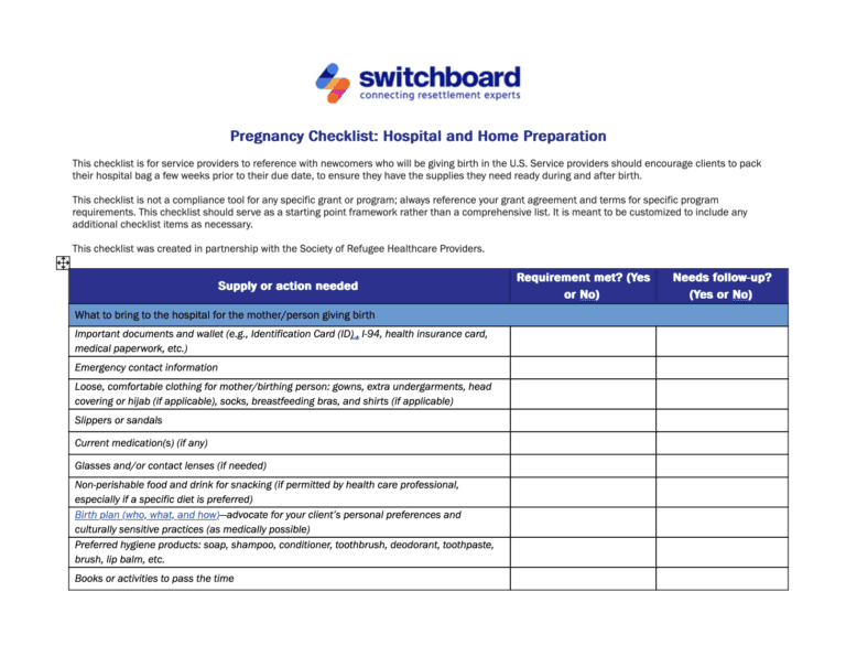 Pregnancy Checklist: Hospital and Home Preparation - Switchboard