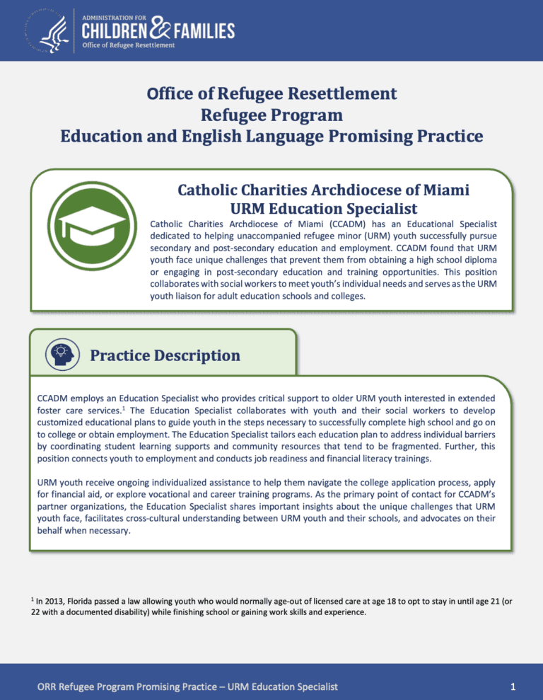 Office of Refugee Resettlement Refugee Program Education and English ...