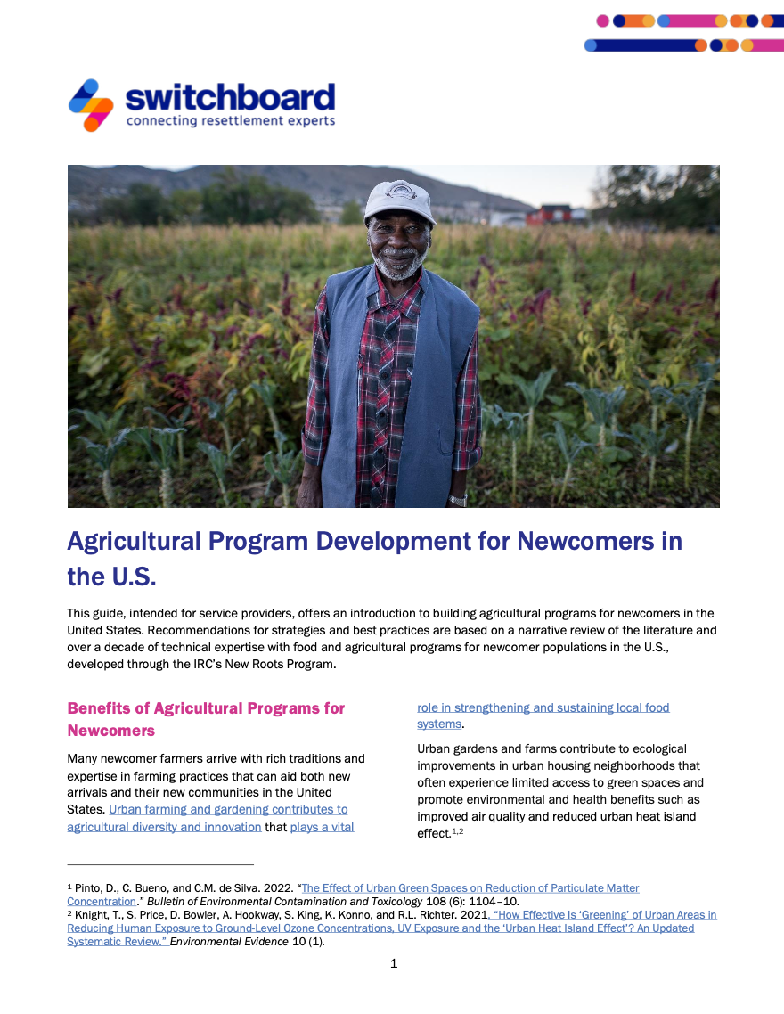 Agricultural Program Development for Newcomers in the U.S. - Switchboard