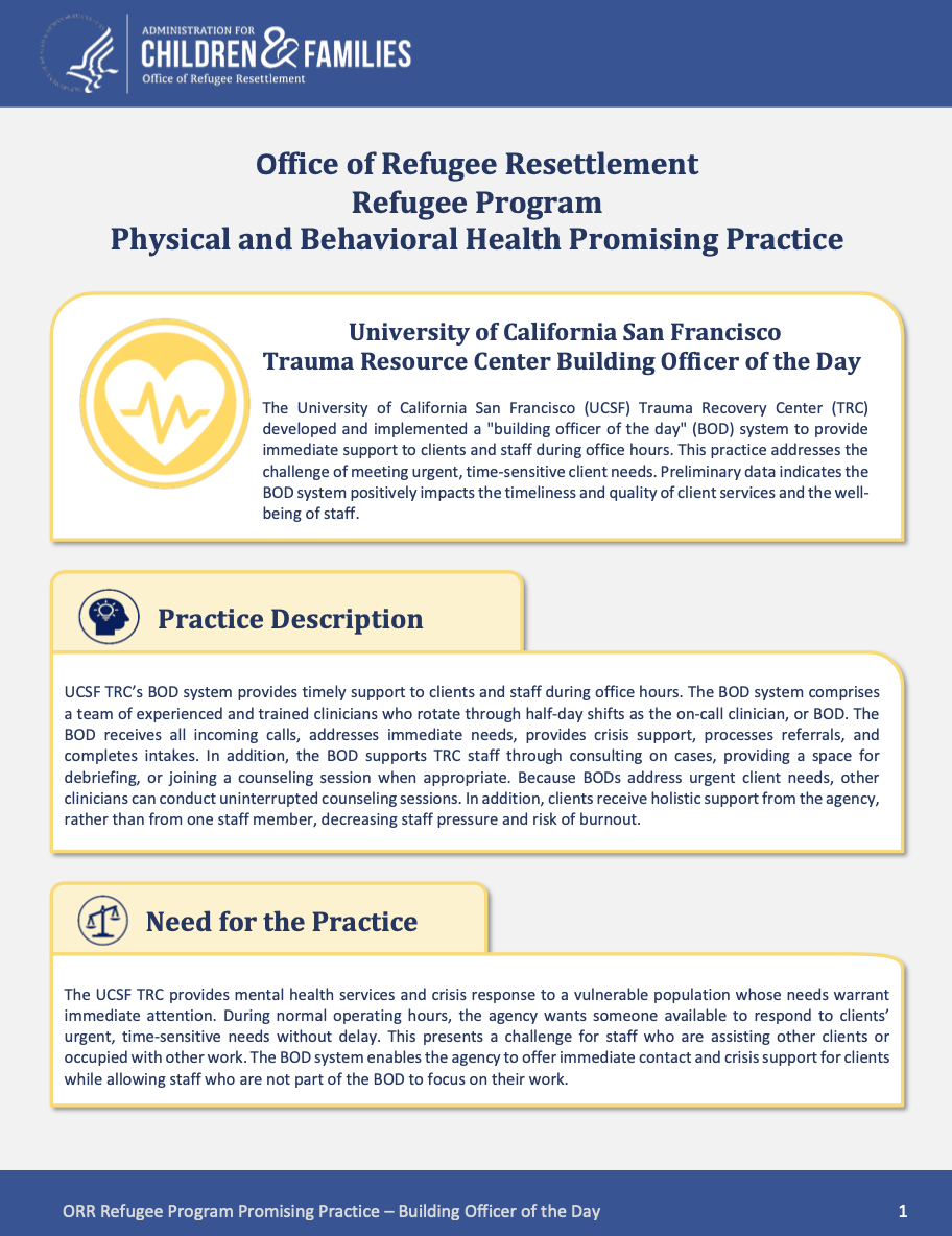 Building Officer of the Day: ORR Program Physical and Behavioral Health ...